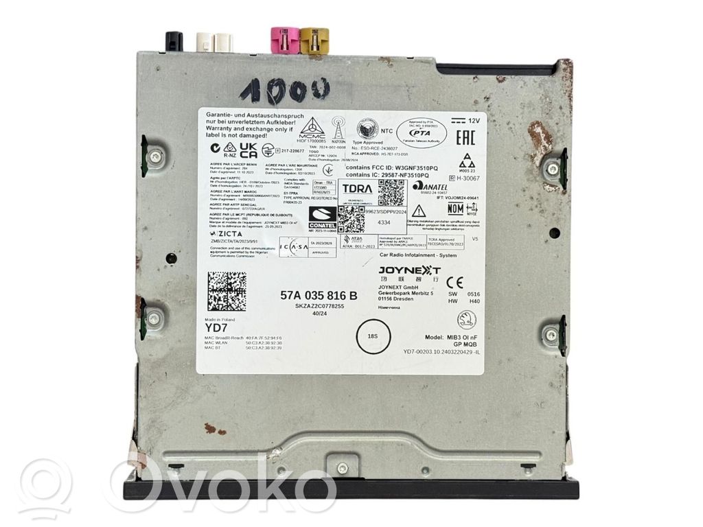 57A035816B Skoda Kamiq Unité principale radio / CD / DVD / GPS, 200,00 ...