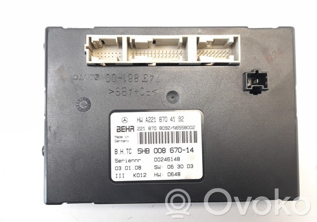 A2218704192 Mercedes-Benz Sprinter W906 Muut ohjainlaitteet/moduulit ...