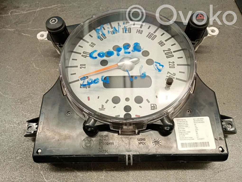 6918353 Mini One - Cooper R50 - 53 Compteur de vitesse tableau de bord ...